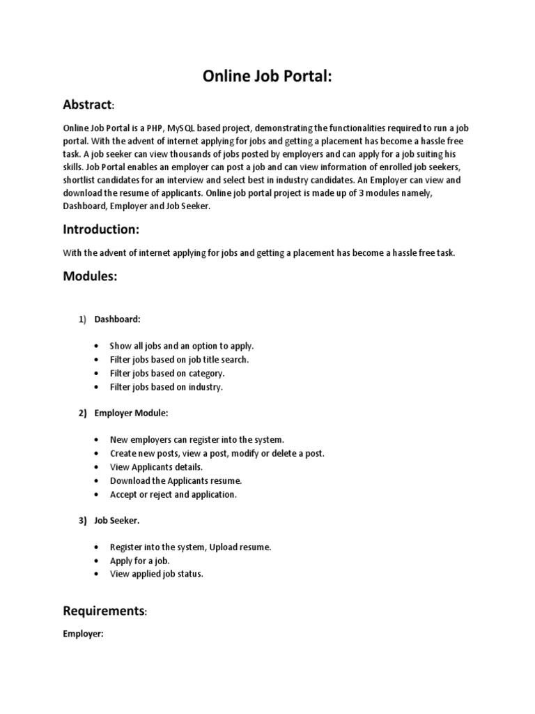 Online Job Portal Documentation | PDF | Résumé | Internet