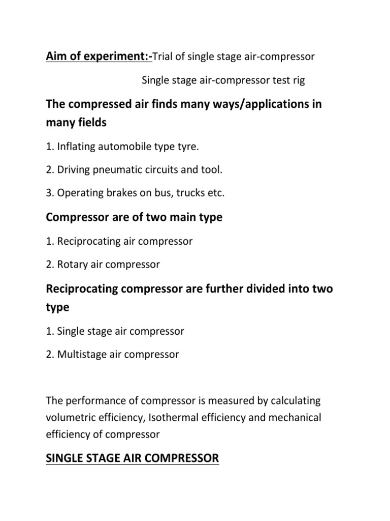 Single-stage air compressor test | PDF | Vehicle Technology | Gas ...