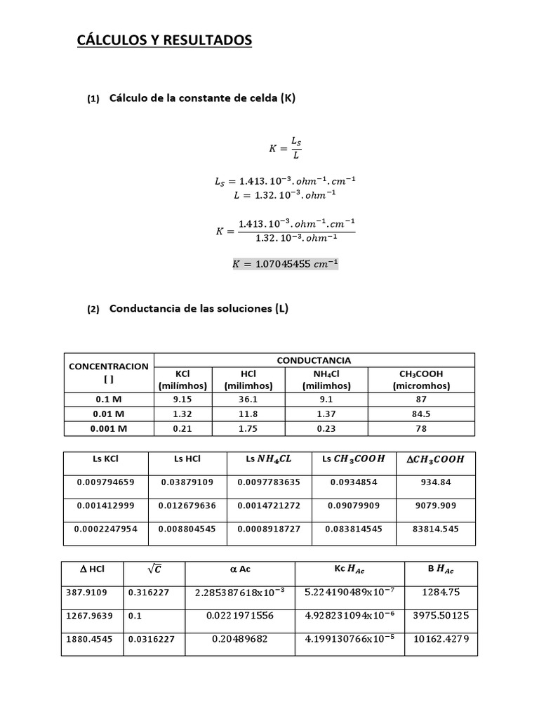 CÁLCULOS de Conductimetría | PDF