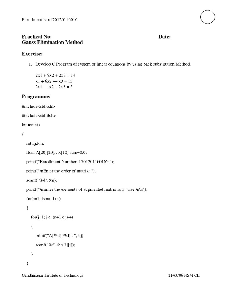 Gauss Elimination Method | PDF