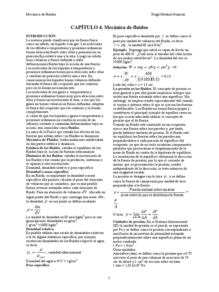 CAPÍTULO 4 (1) - Mecánica de Fluidos PDF | Descargar gratis PDF | Presión | Densidad