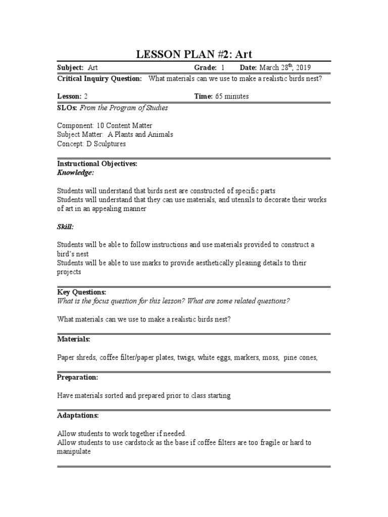 Grade 1 Art Lesson 2 | PDF | Change | Education Theory