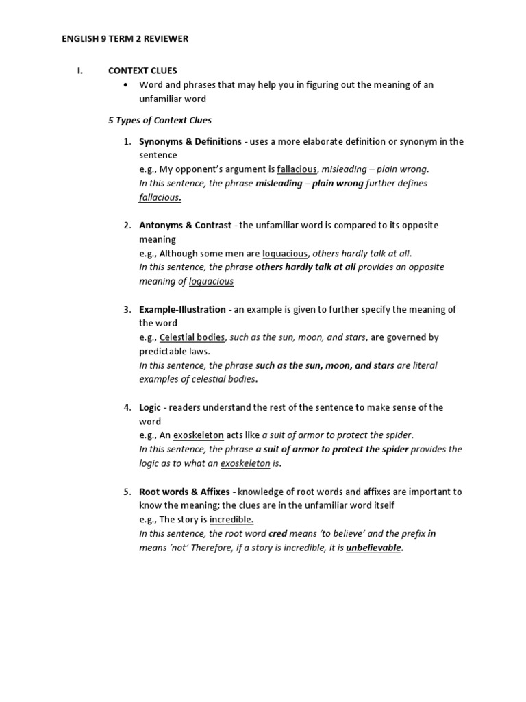 5 Types of Context Clues | PDF | Verb | Semantics