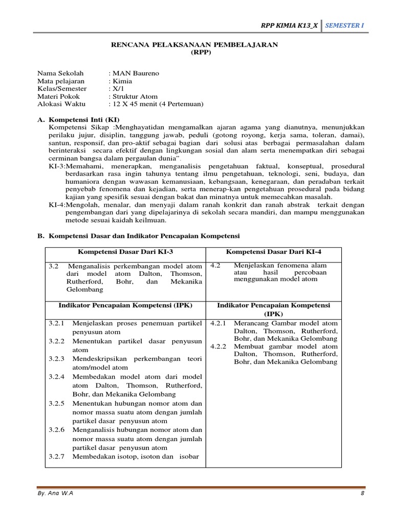 RPP Struktur Atom Kelas X K13 | PDF | Karier & Perkembangan