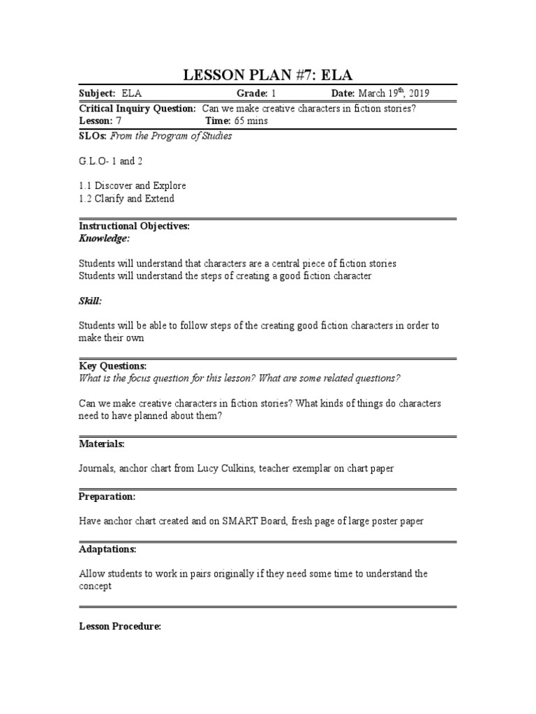 Lesson Plan #7: Ela: Knowledge | PDF