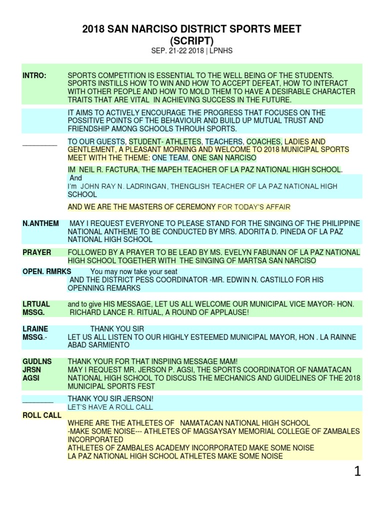 2018 San Narciso District Sports Meet | PDF | Multi Sport Events ...