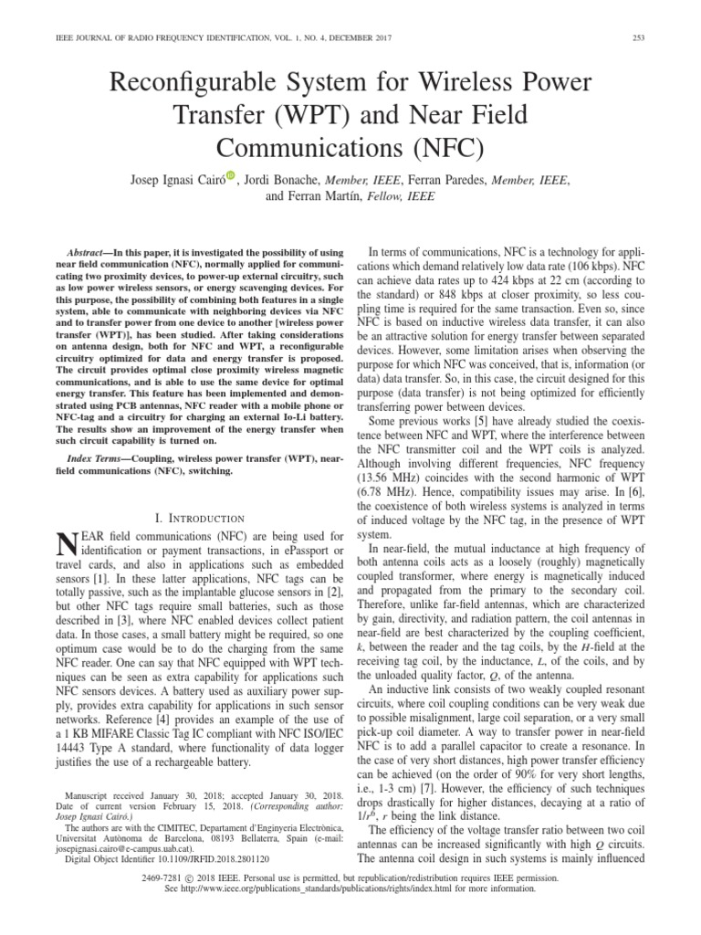 Reconfigurable System For Wireless Power Transfer and NFC | PDF ...