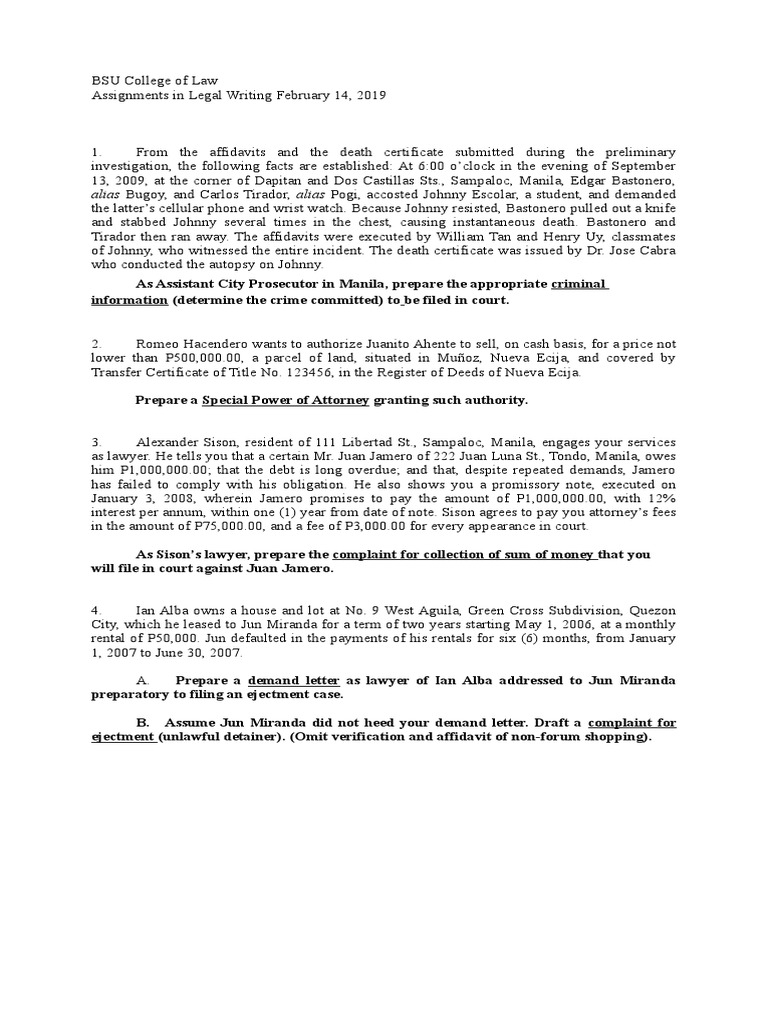 BSU Legal Writing Class 2019 - Assignments | PDF | Government | Common Law