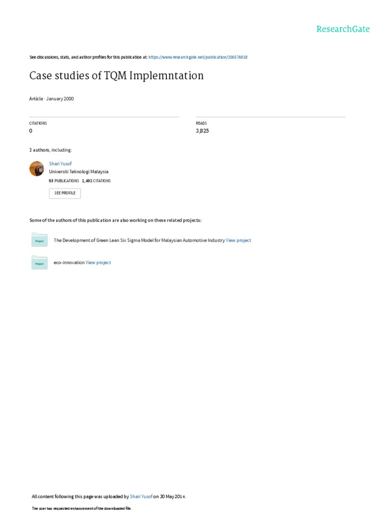 Case Studies of TQM Implemntation: January 2000 | PDF | Iso 9000 ...