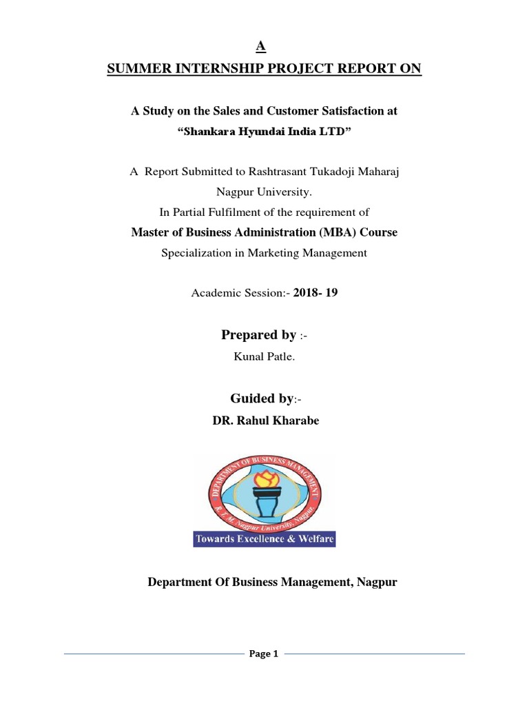 A Summer Internship Project Report On: A Study On The Sales and ...