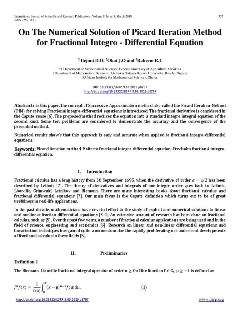 On The Numerical Solution of Picard Iteration Method For Fractional ...