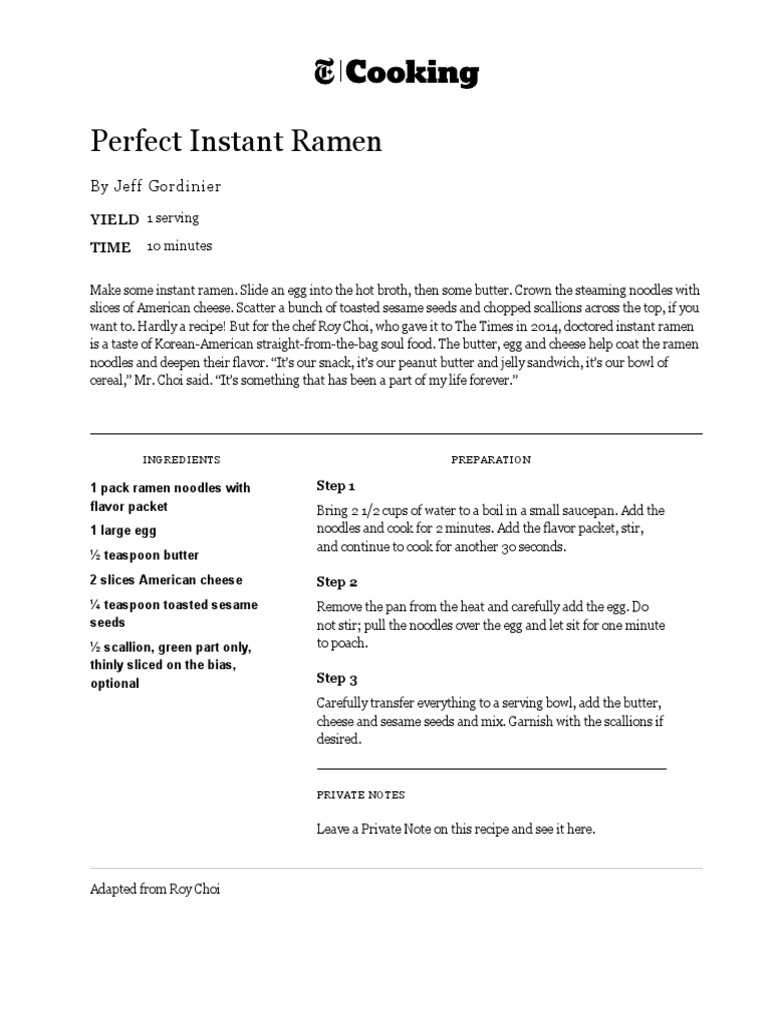 Perfect Instant Ramen Recipe - NYT Cooking | PDF | Ramen | Cuisine