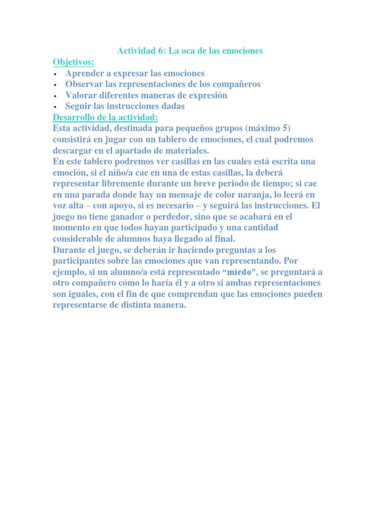 Juego de la Oca de las Emociones | PDF | Las emociones | Conceptos ...