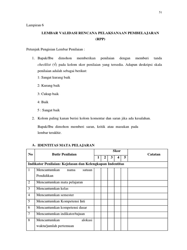 Lembar Validasi RPP | PDF