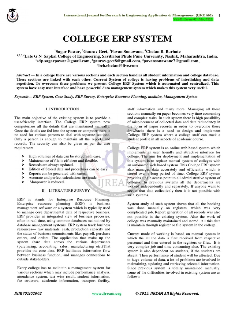 College Erp System: International Journal For Research in Engineering Application & Management ...