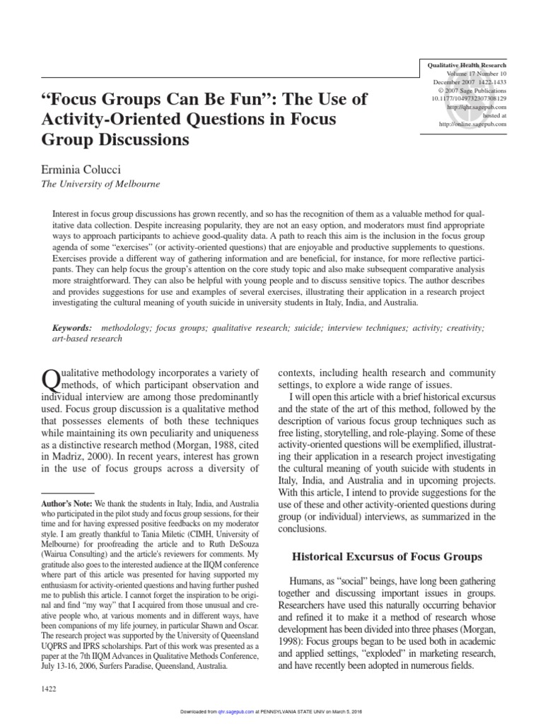 "Focus Groups Can Be Fun": The Use of Activity-Oriented Questions in ...