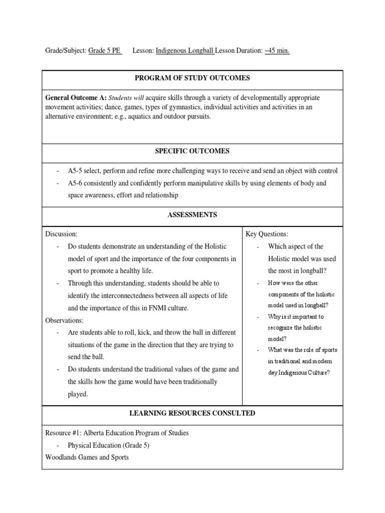 Long Ball Lesson Plan | PDF | Physical Education | Psychological Concepts