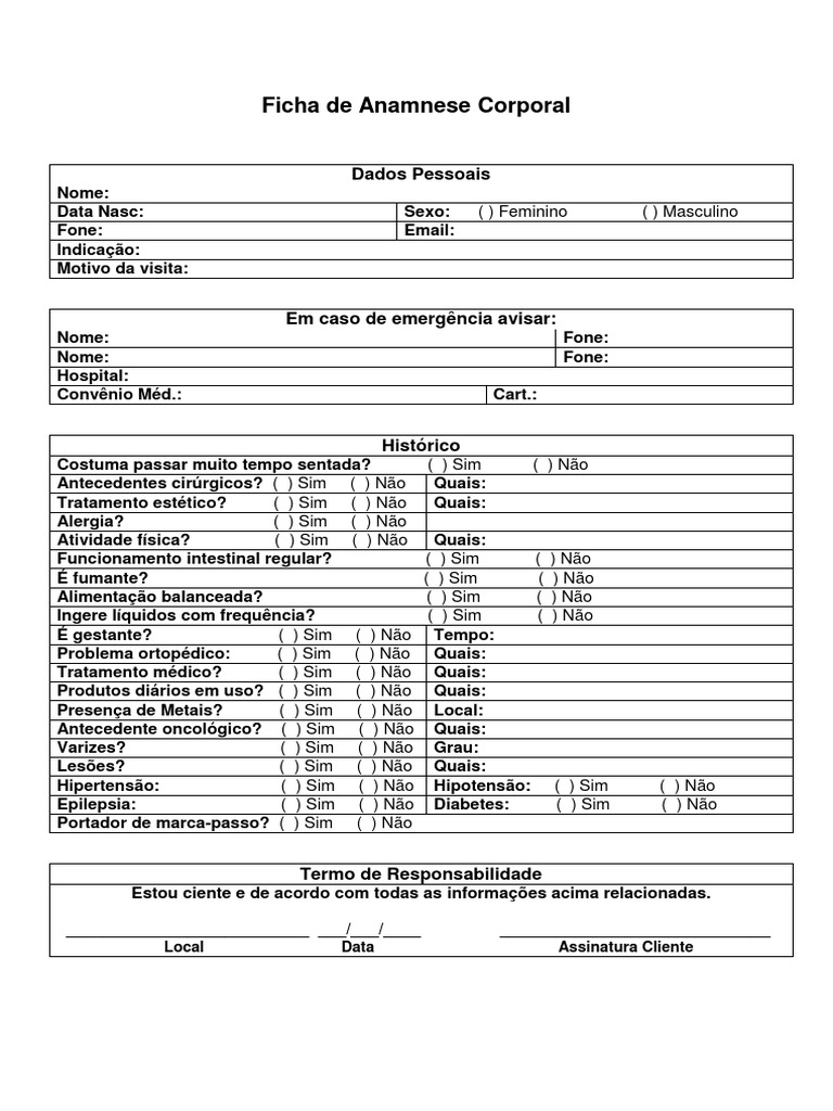 Ficha de Anamnese Corporal | PDF | RTT | Doenças e distúrbios