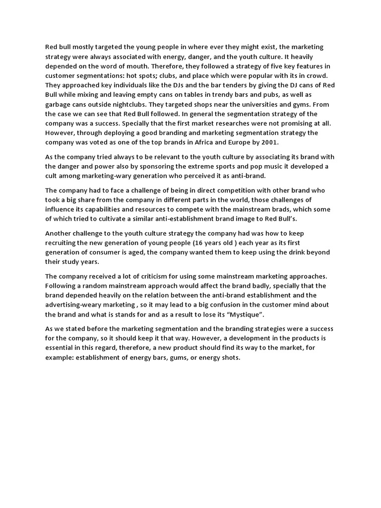 RED BULL Assignment | PDF | Brand | Market Segmentation