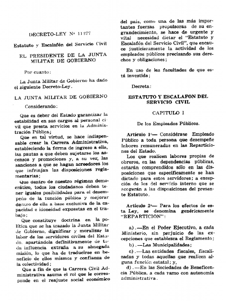 DLey 11377 - Estatuto y Escalafón Del Servicio Civil PDF | PDF