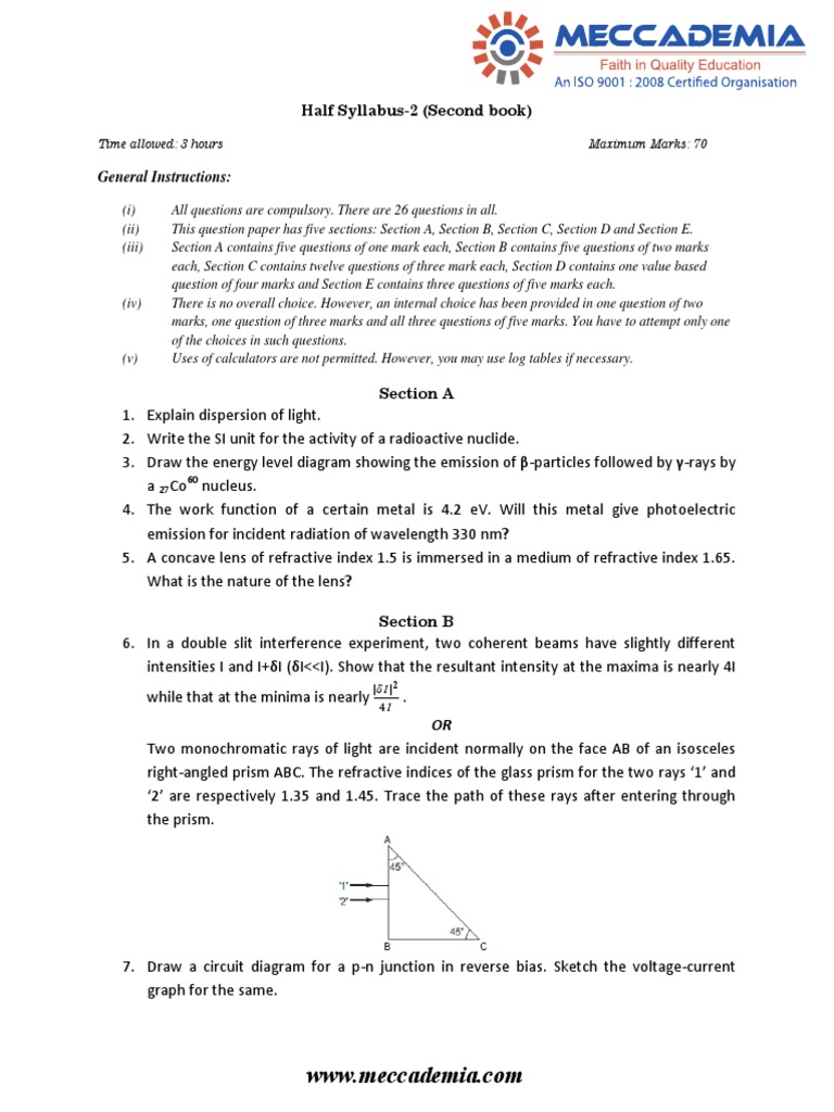 Half Test 2 | PDF | P–N Junction | Lens (Optics)