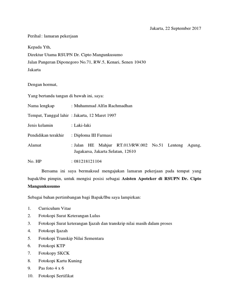 Surat Lamaran RSCM | PDF