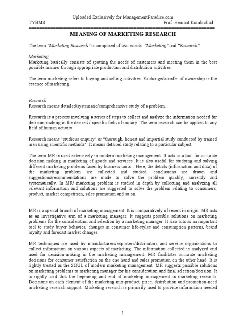 MR Notes - Kombrabail | Download Free PDF | Marketing Research | Marketing