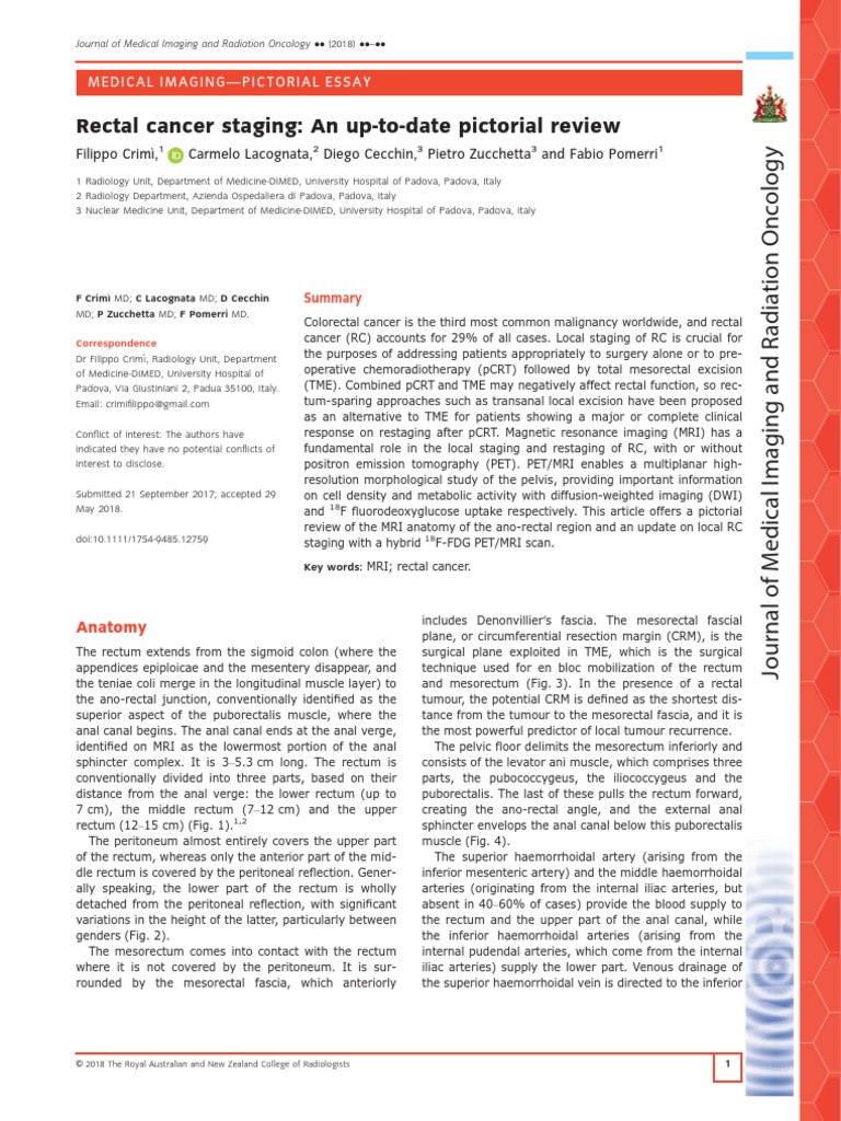 Rectal Cancer Staging An Up To Date Pictorial Review 2018 Pdf