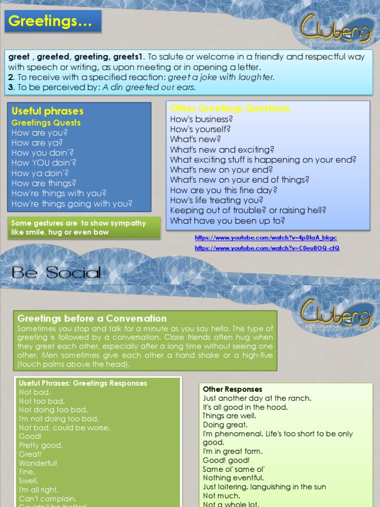 Greeting Phrases and Responses Guide | PDF | Human Communication