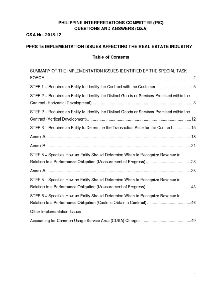 PFRS 15 Real Estate Implementation Q&A | PDF | Financial Transaction ...
