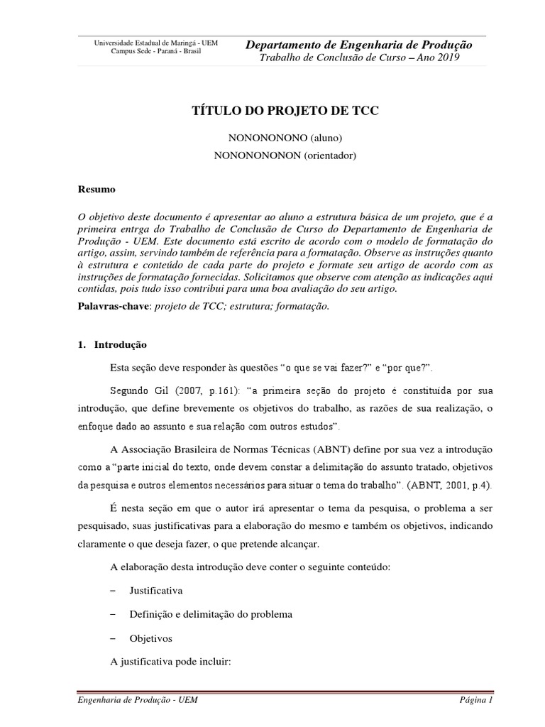 Modelo Projeto TCC 2019 | Teoria | Engenharia | Avaliação gratuita de ...