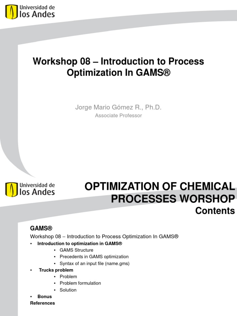 Workshop 08 Introduction To Process Optimization In Gams Pdf Nonlinear Programming