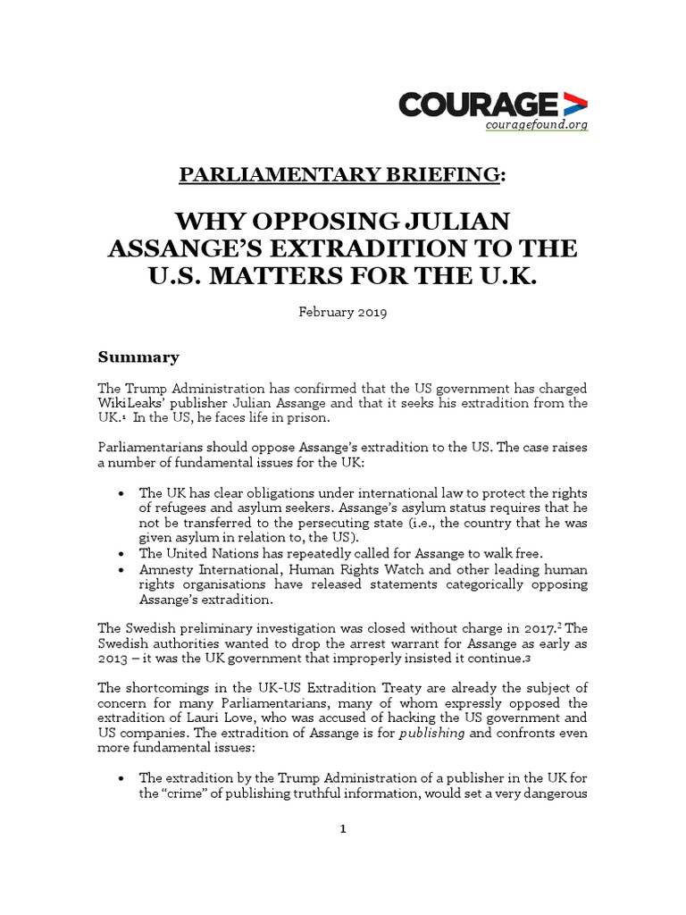 MP Briefing. February 2019 Courage | PDF | Julian Assange | Wiki Leaks