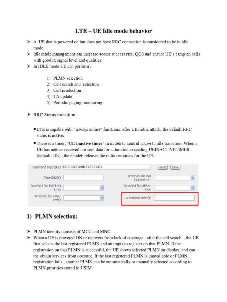 LTE UE Behavior Idle Mode - Irf | PDF