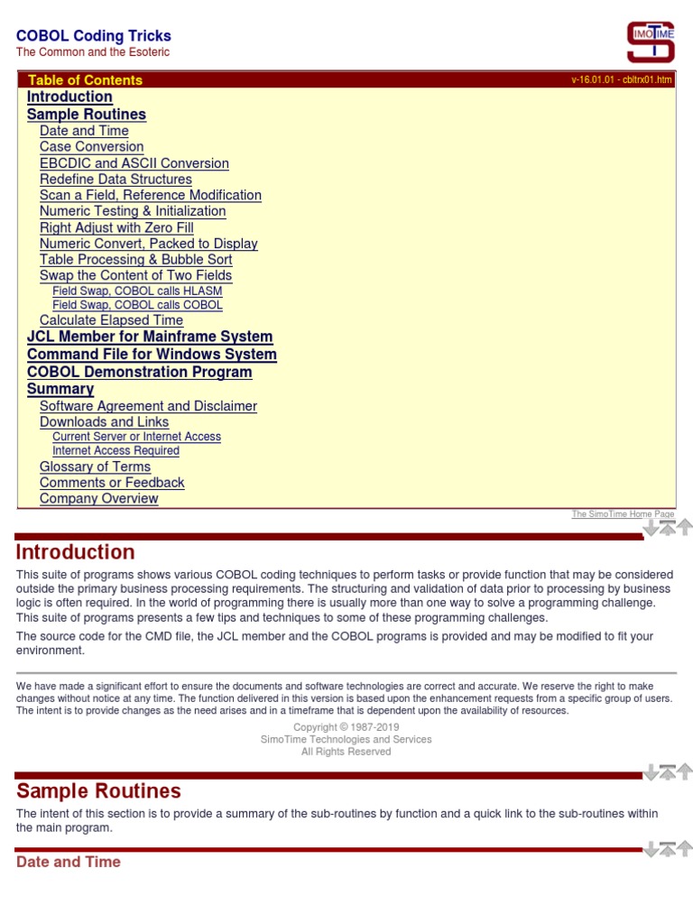 Sample Routines: COBOL Coding Tricks | PDF | Letter Case | Subroutine