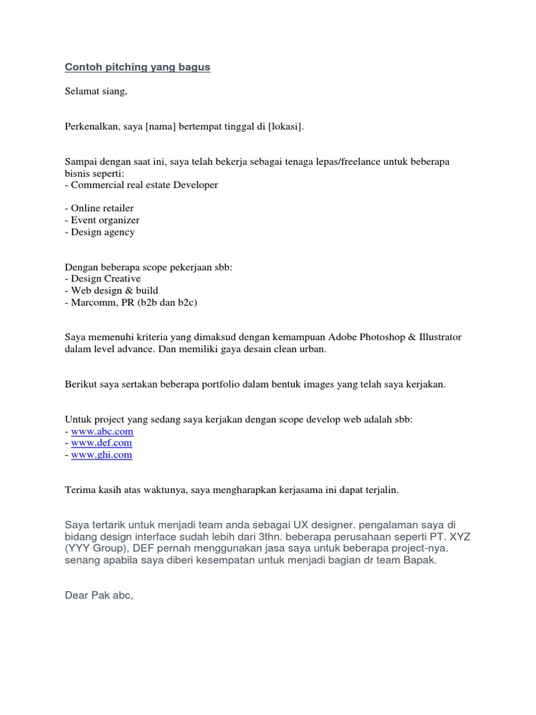 Contoh Pitching Yang Bagus | PDF