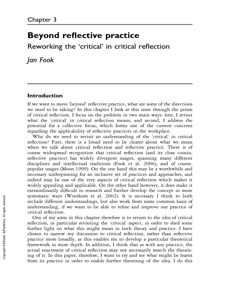 Chapter 3 Beyond Reflective Practice Reworking The Critical' in ...