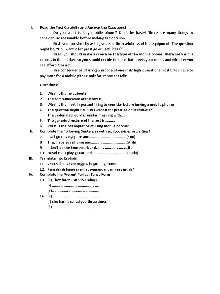 I. Read The Text Carefully and Answer The Questions! | PDF | Career ...