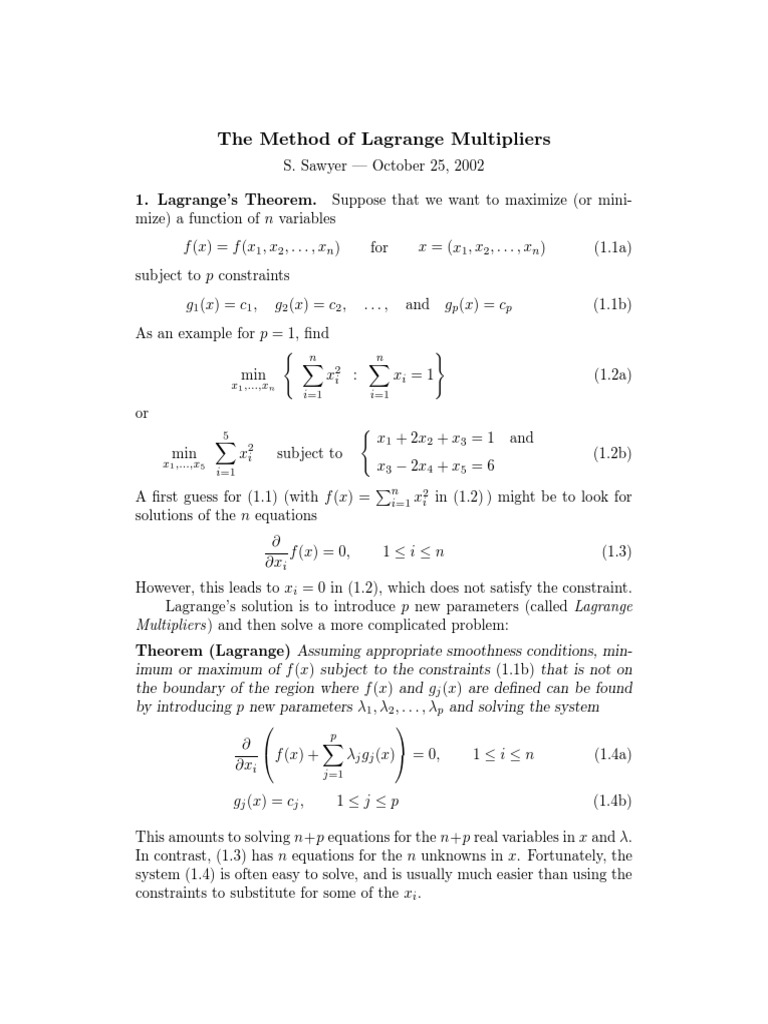 The Method of Lagrange Multipliers | Download Free PDF | Maxima And Minima | Mathematical Analysis