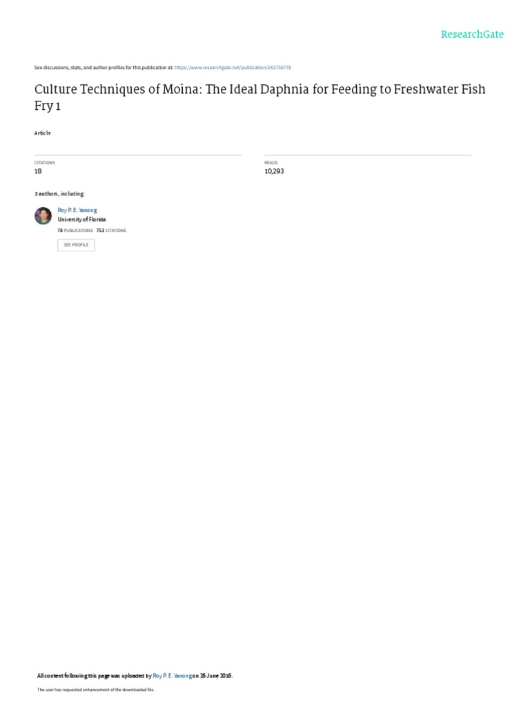 Moina Culture Techniques for Fish Fry | PDF | Reproduction | Phytoplankton