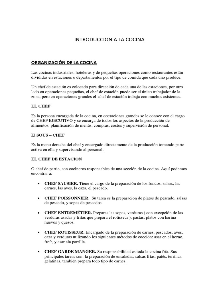 INTRODUCCION A LA COCINA - Clase 1 1 | PDF | Alimentos | Cocina