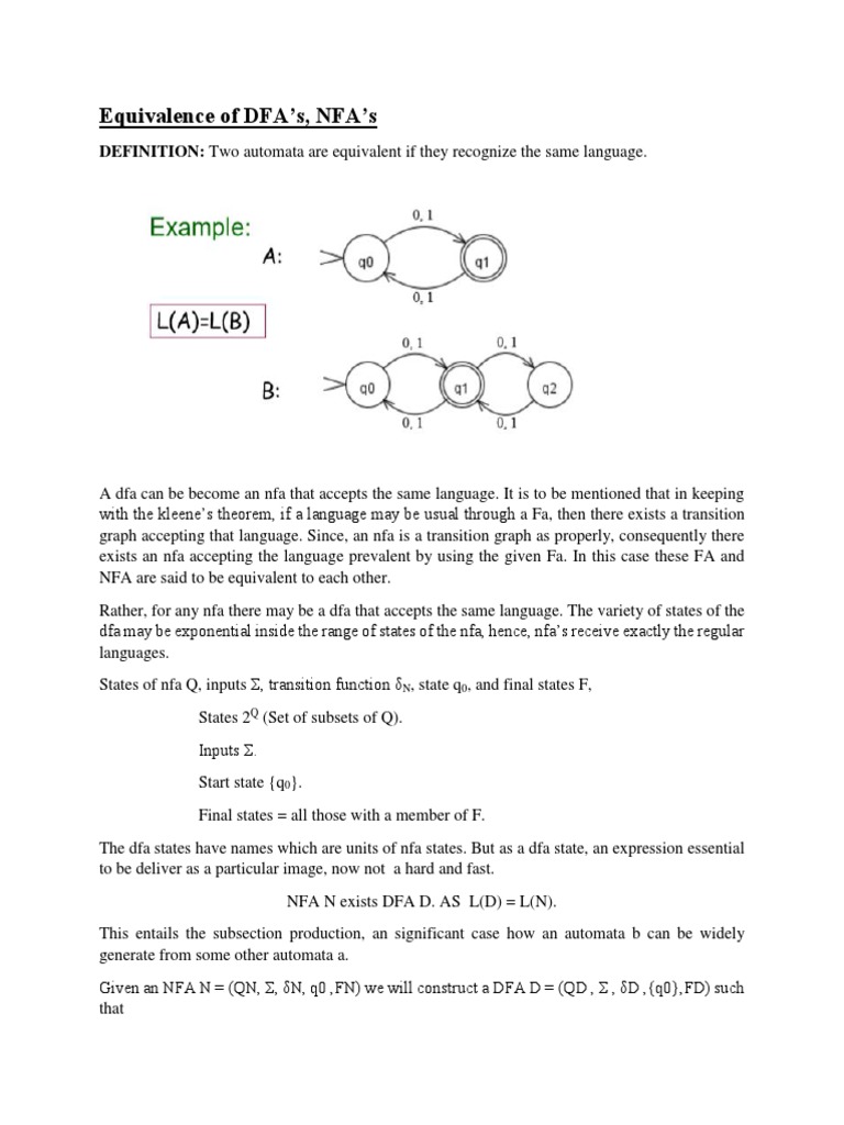 Equivalence of DFA | PDF | Theory Of Computation | Models Of Computation Equivalence of DFA | PDF | Theory Of Computation | Models Of Computation