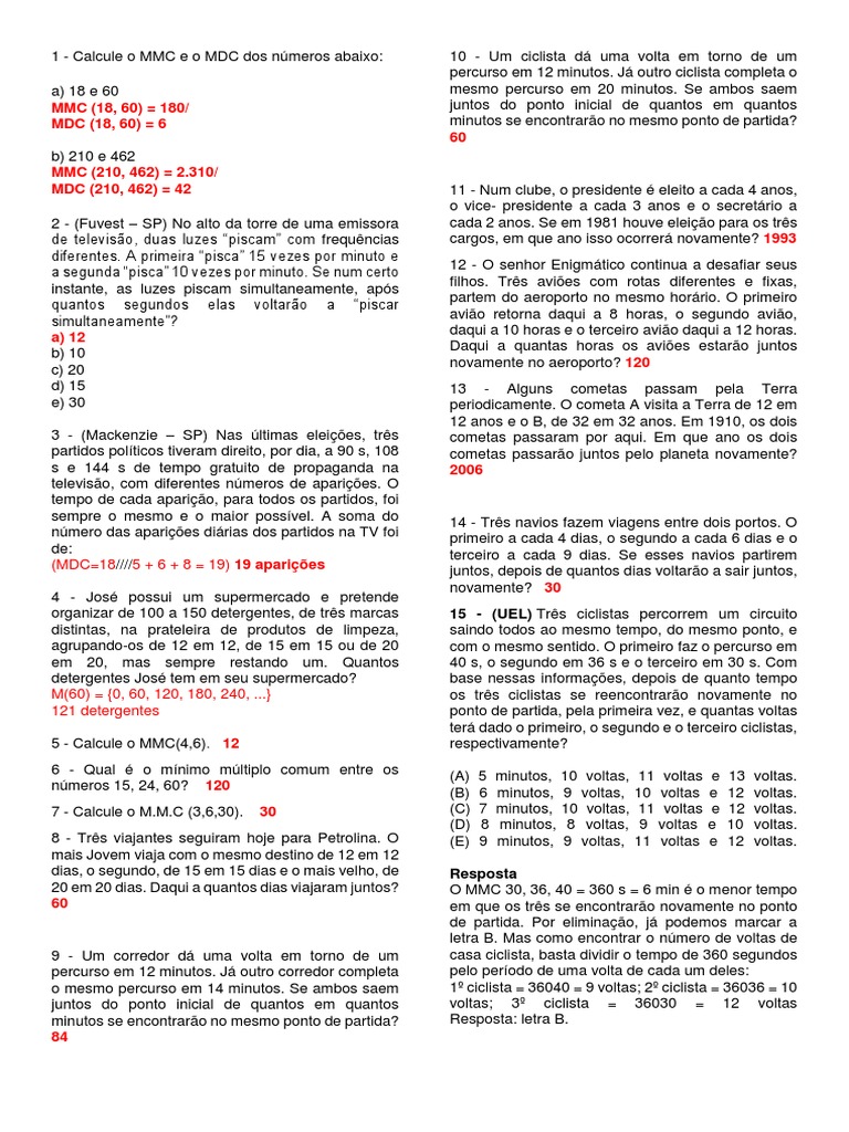 Calcule o MMC e o MDC Dos Números Abaixo | PDF | Bem-estar | Médico