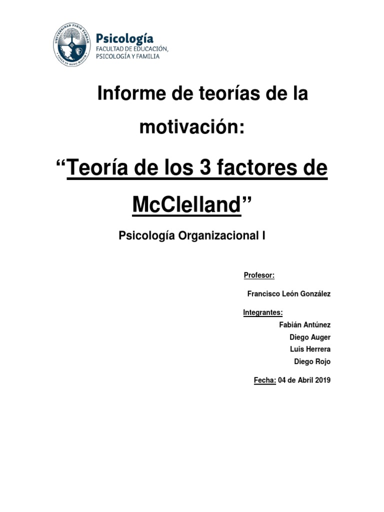 Informe Teoría de Los 3 Factores de McClelland | PDF | Motivación ...