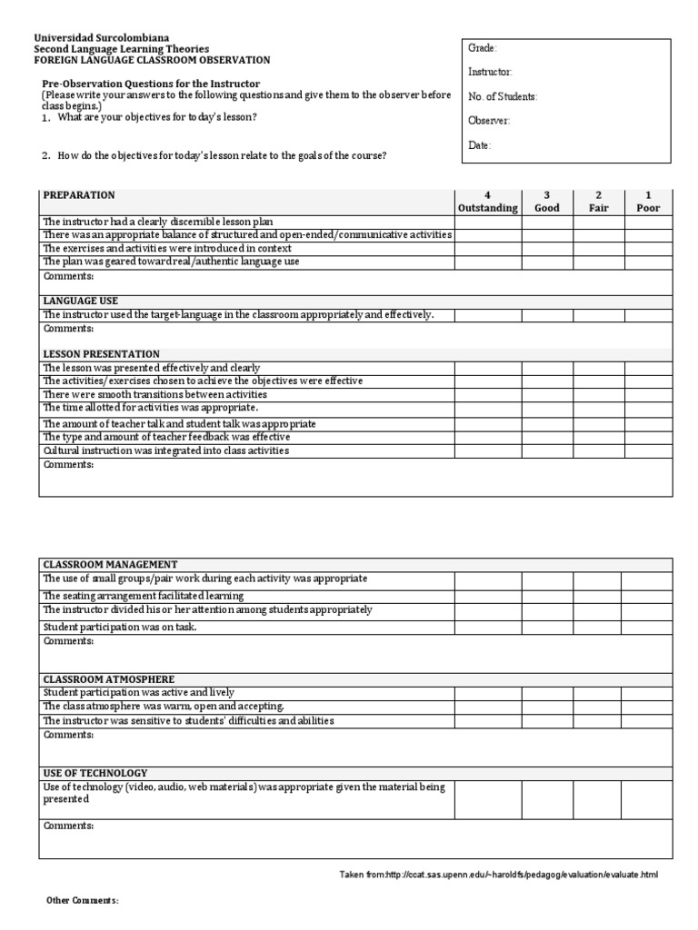 Classroom Observation Form PDF | PDF | Classroom | Classroom Management
