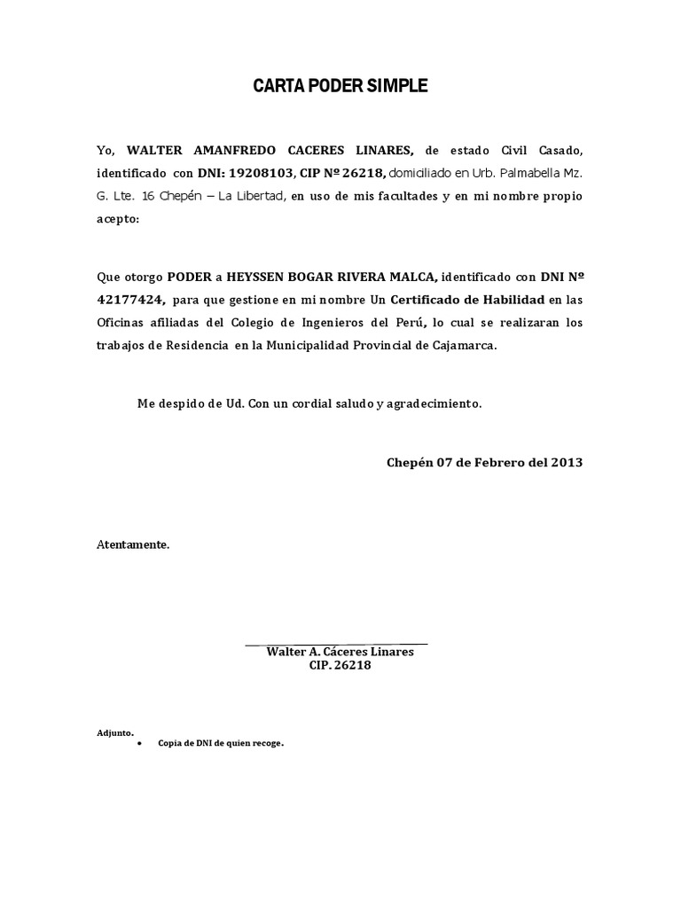 Carta Poder Simple | PDF | Perú