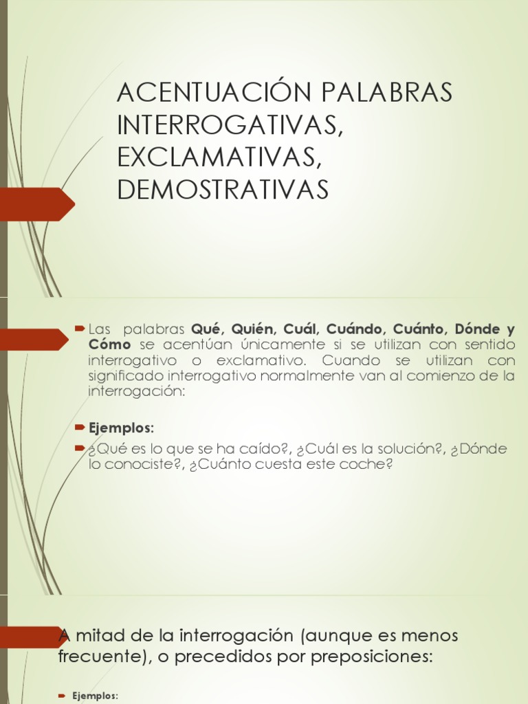 Acentuación Palabras Interrogativas o Exclamativas | Adjetivo ...