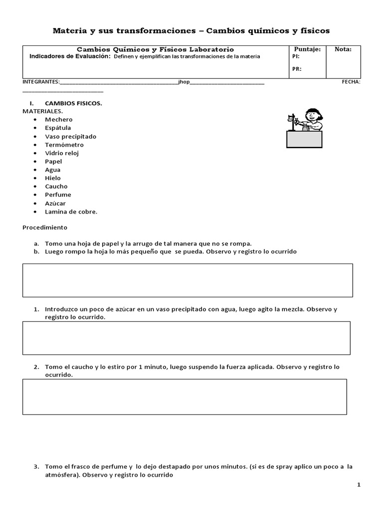 Guia N°5 Cambio Quimicos y Fisicos LABORATORIO | PDF | Cobre | Química