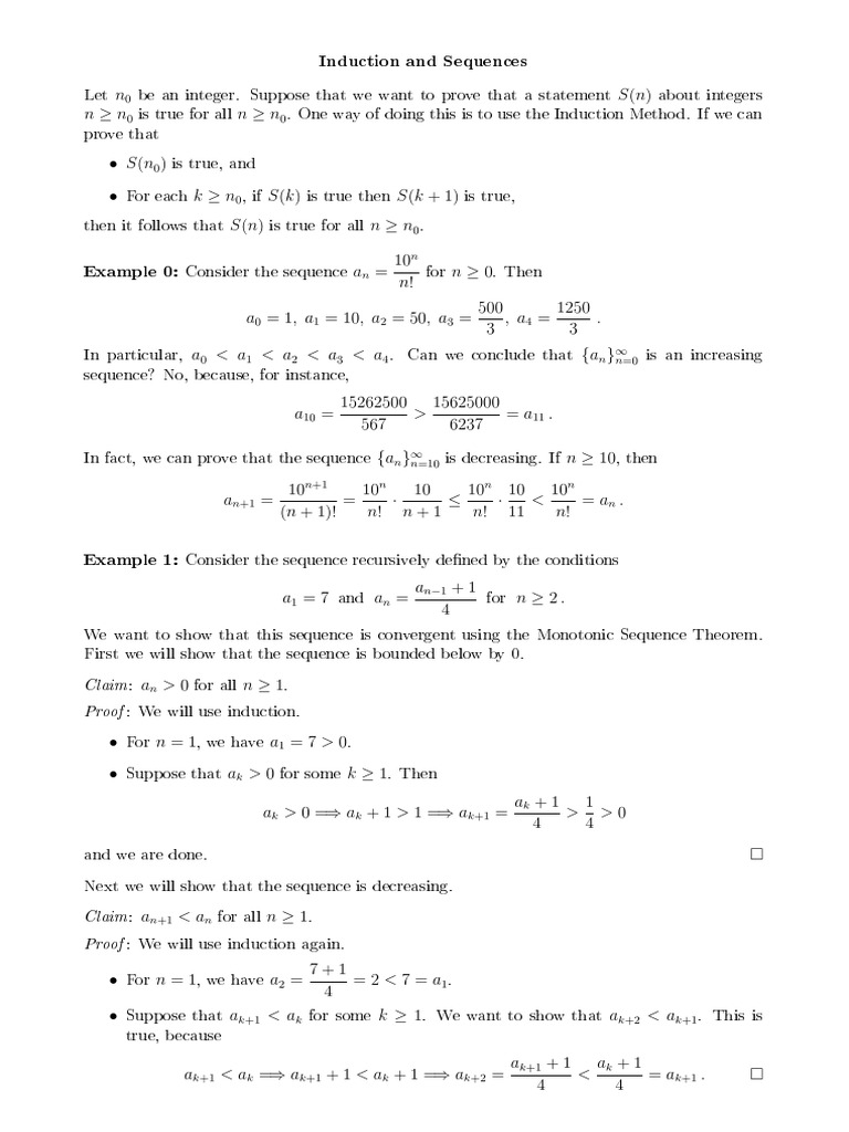 Mathematical Induction | PDF | Sequence | Monotonic Function