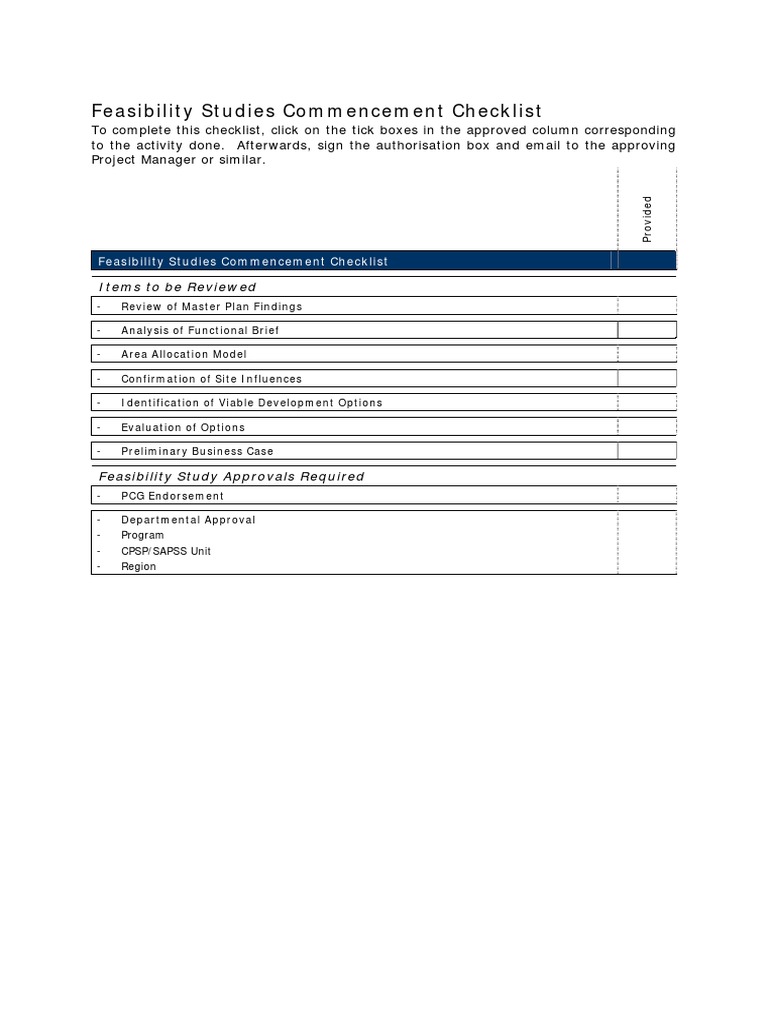 Feasibility Studies Commencement Checklist: Items To Be Reviewed | PDF ...